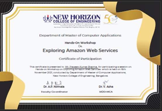 Report on hands on workshop on Exploring Amazon Web Services (AWS) - Master of Computer Applications