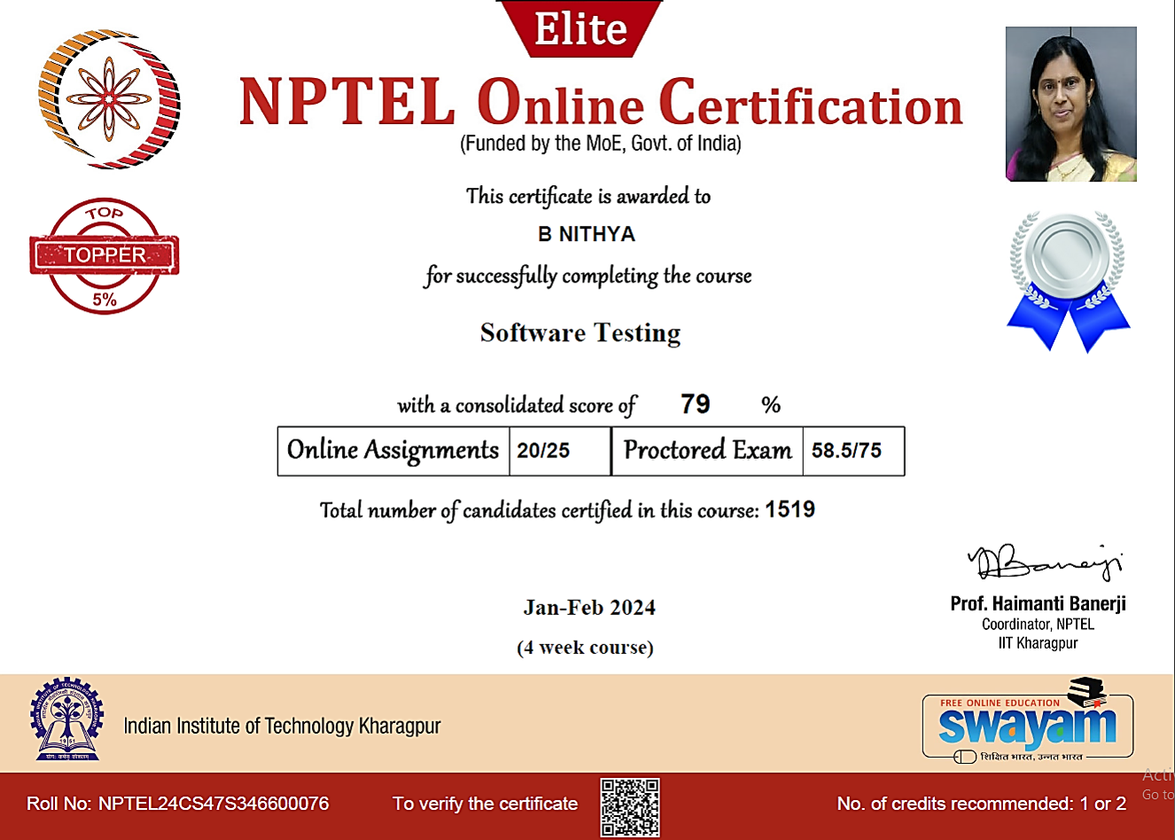 Topper 5% in NPTEL course: Software Testing Jan-March 2024 - Master of ... Topper 5% in NPTEL course: Software Testing Jan-March 2024 - Master of ...